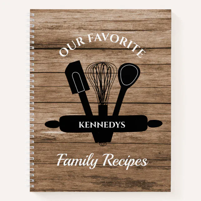 Rustic Wood Favorite Family Recipes Cookbook Notebook | Zazzle