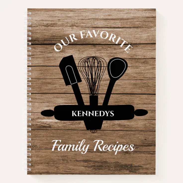 Rustic Wood Favorite Family Recipes Cookbook Notebook | Zazzle