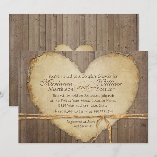 Rustic Wood Fence Boards Heart Couples Shower Invitation | Zazzle
