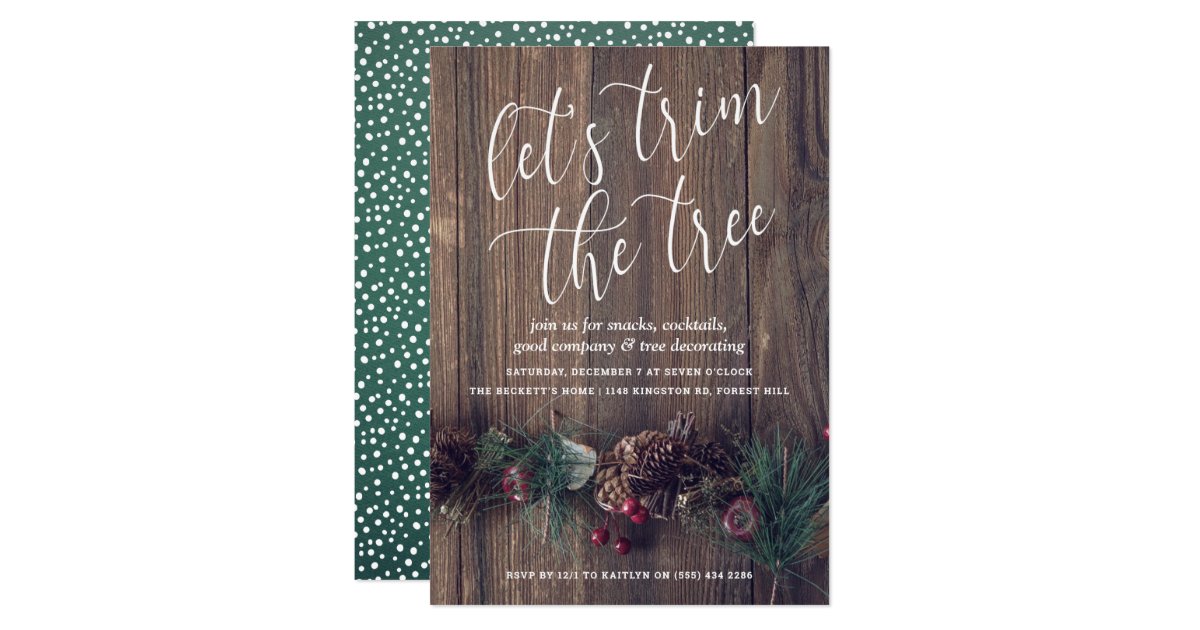 Rustic Wood & Festive Pine Tree Trimming Party Invitation | Zazzle.com