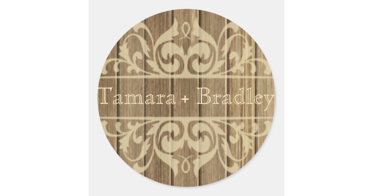 Rustic Wood Filigree Designer | brown tan Classic Round Sticker | Zazzle