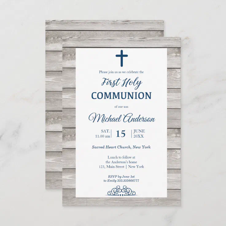Rustic Wood First Communion Religious event Invitation | Zazzle