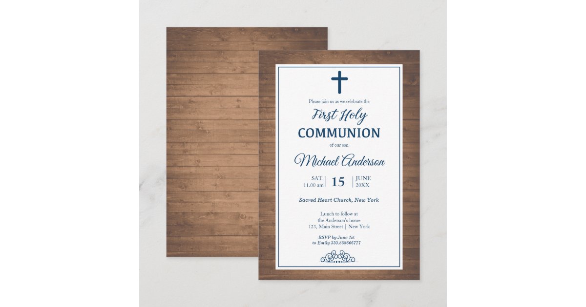 Rustic Wood First Communion Religious event Invitation | Zazzle