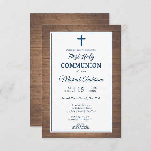 Rustic Wood First Communion Religious event Invitation | Zazzle