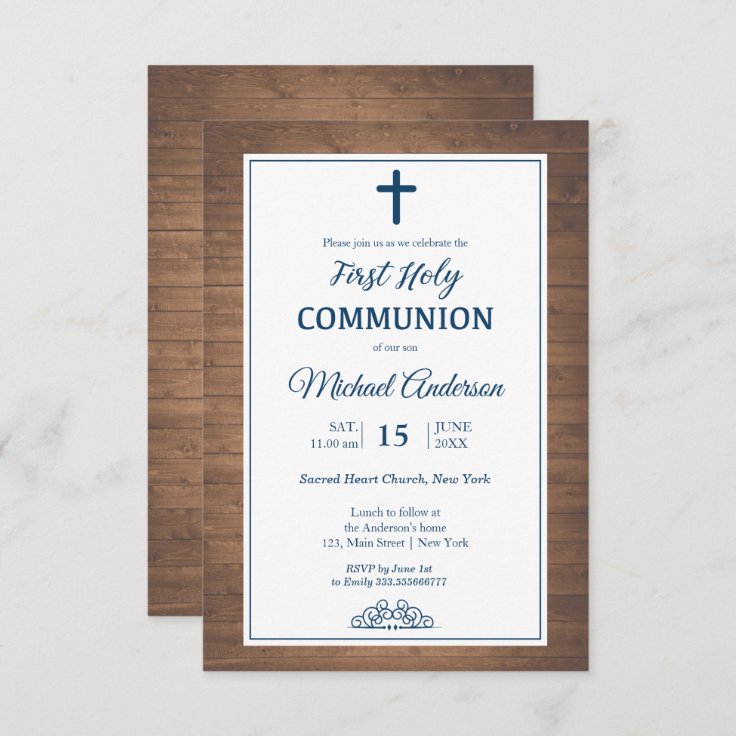 Rustic Wood First Communion Religious event Invitation | Zazzle