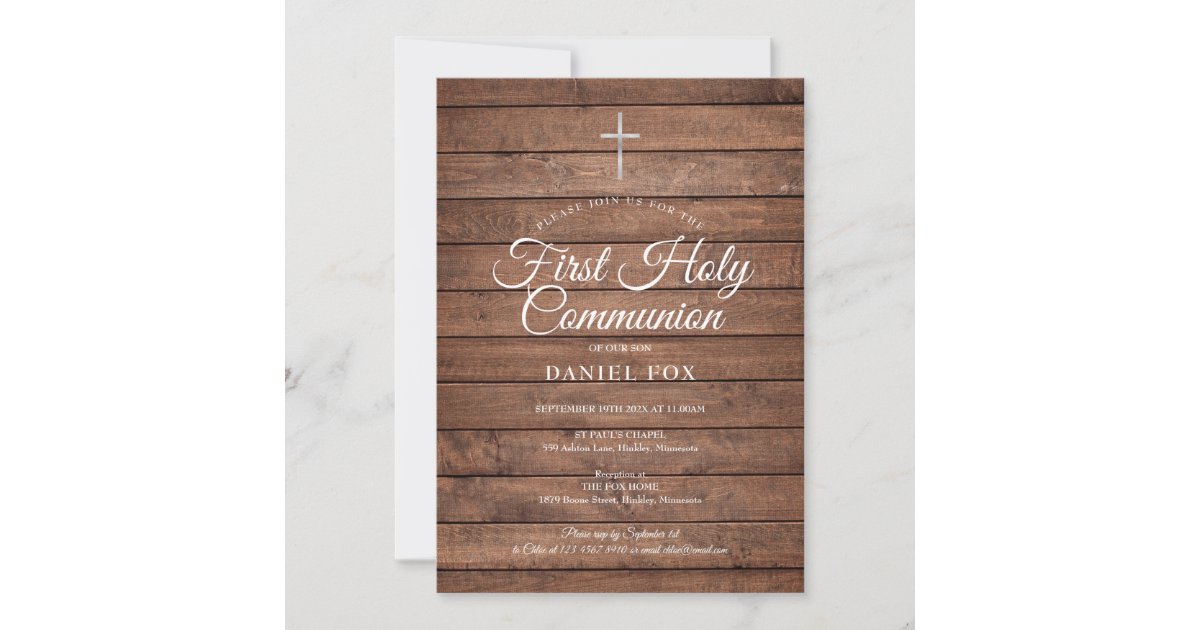 Rustic Wood First Holy Communion Invitation | Zazzle