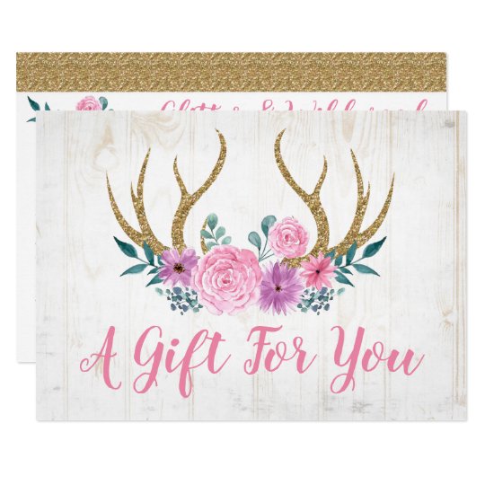 Rustic Wood & Floral Antlers Gift Certificate Card | Zazzle.com