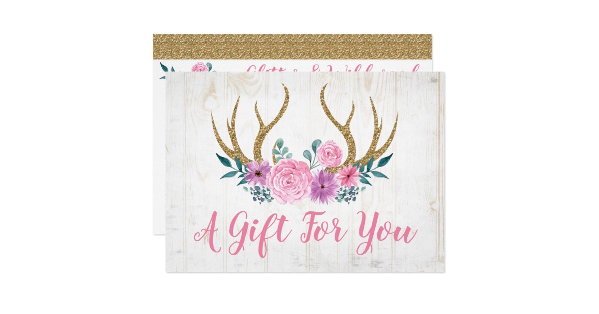 Rustic Wood & Floral Antlers Gift Certificate Card | Zazzle.com