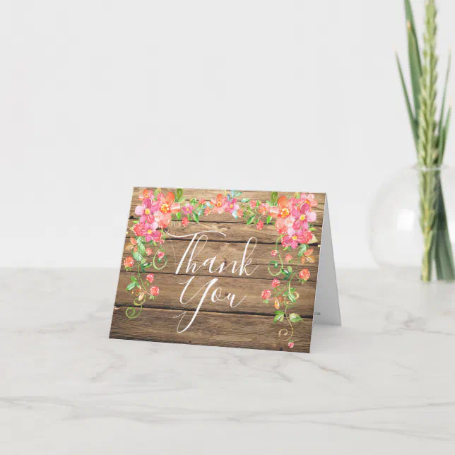 Rustic Wood Floral Birthday Thank You Note Card | Zazzle
