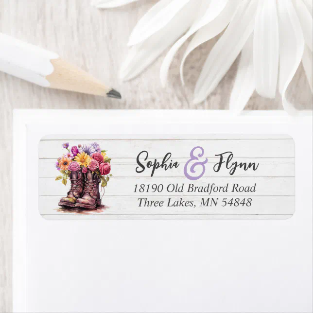 Rustic Wood & Floral Boots Country Farm Wedding Label | Zazzle