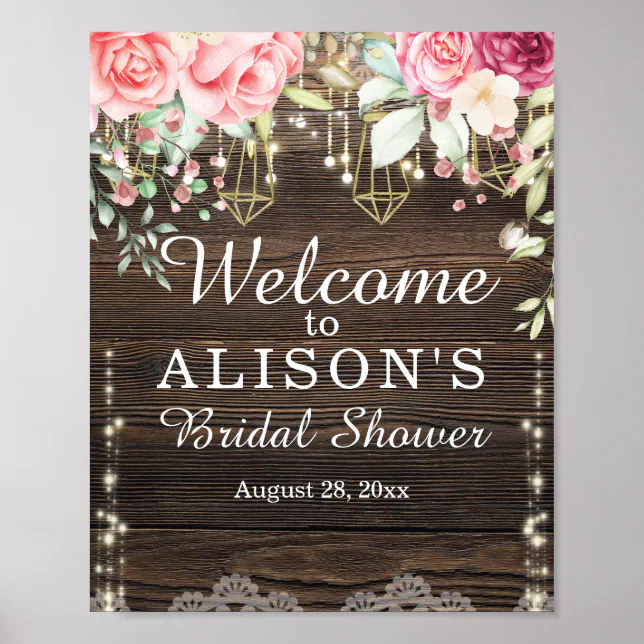 Rustic Wood Floral Bridal Shower Welcome Sign | Zazzle