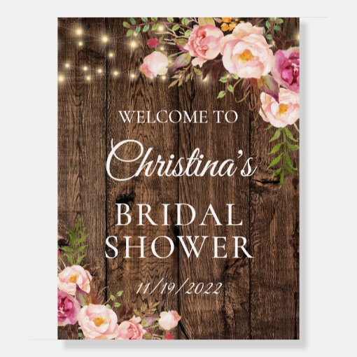 Rustic Wood Floral Bridal Shower Welcome Sign | Zazzle