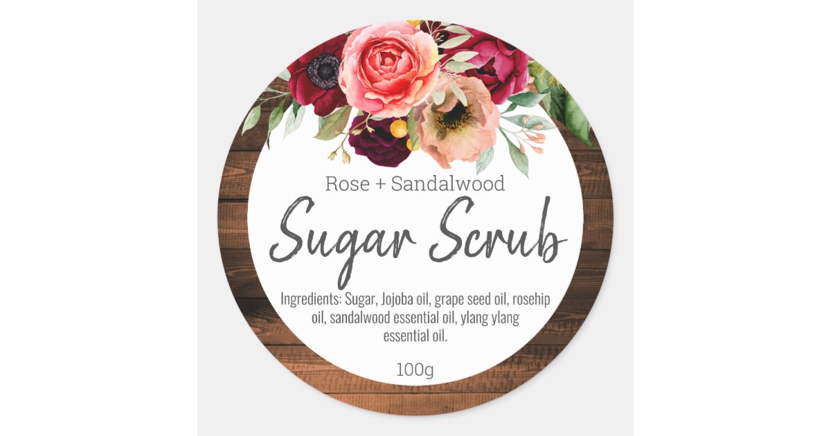 Rustic Wood Floral Face Hand Body Sugar Scrub Classic Round Sticker