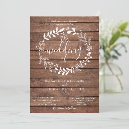 Rustic Wood Floral Garland Wedding Invitation | Zazzle