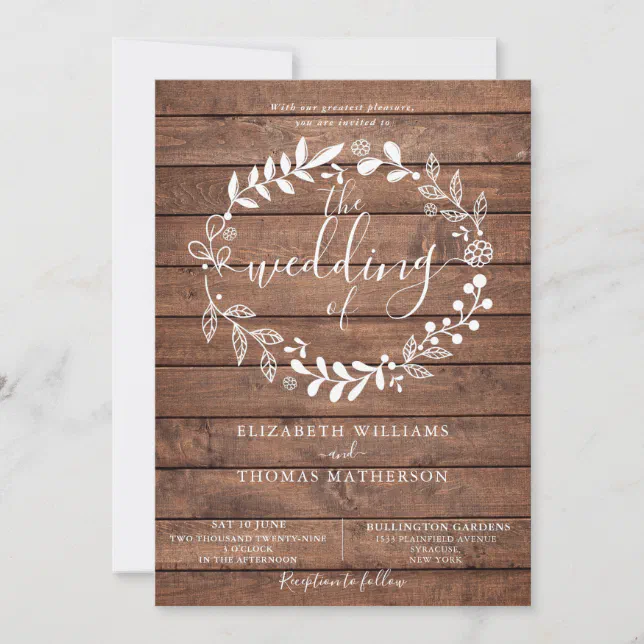 Rustic Wood Floral Garland Wedding Invitation | Zazzle