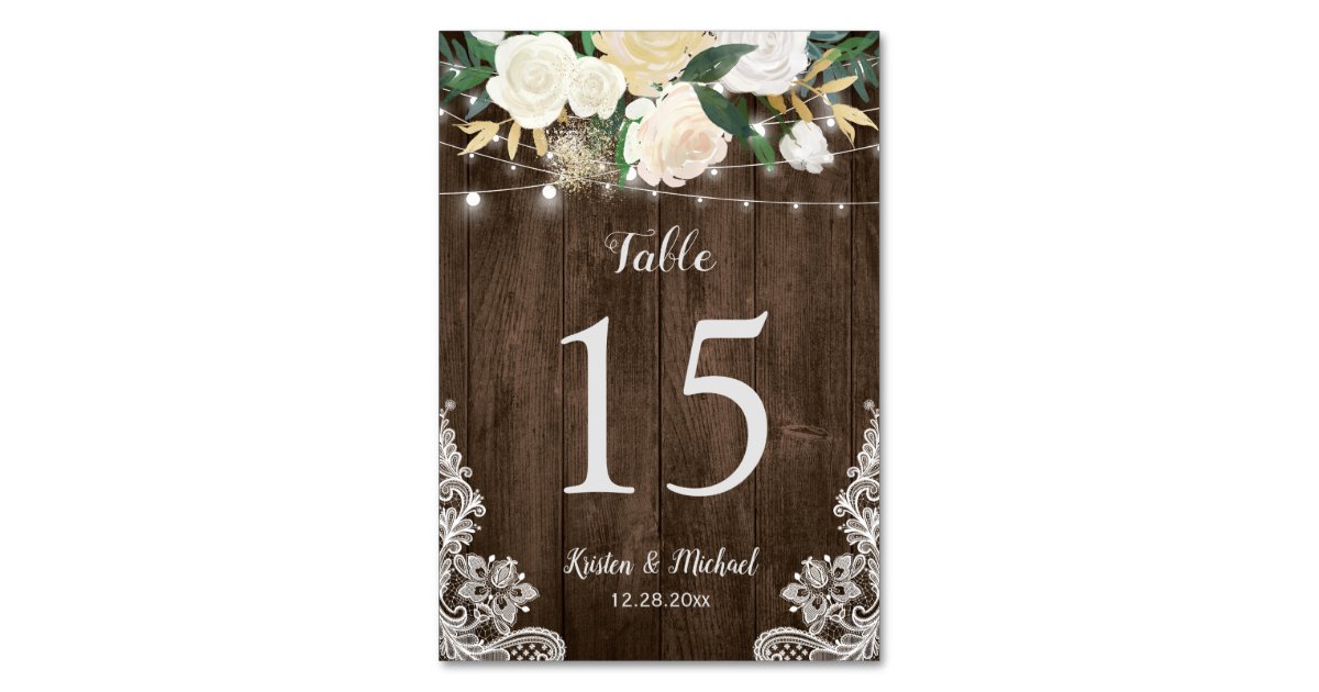 Rustic Wood Floral Lace Chic Wedding Table Number | Zazzle