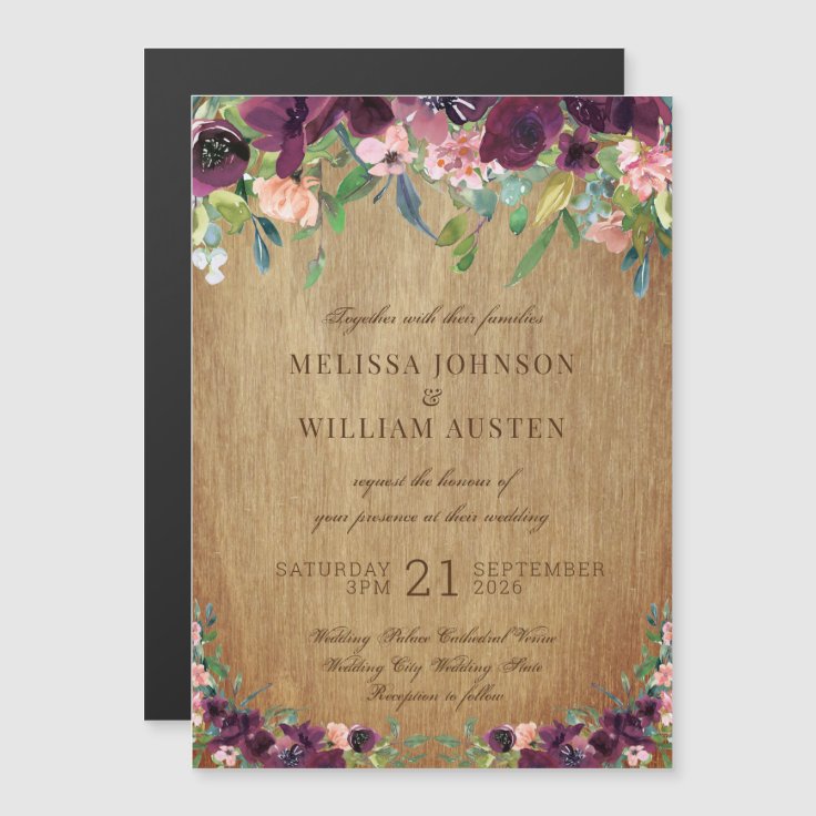Rustic Wood Floral Wedding Invitation | Zazzle