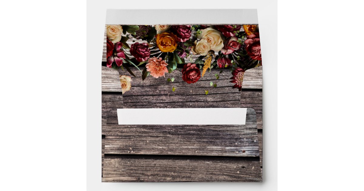 Rustic Wood Floral Wedding Invitation Envelope | Zazzle
