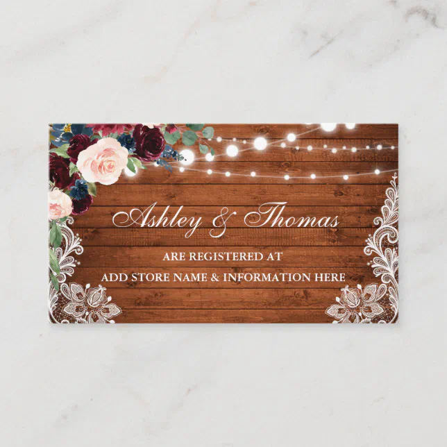 Rustic Wood Floral Wedding Registry Insert Card | Zazzle