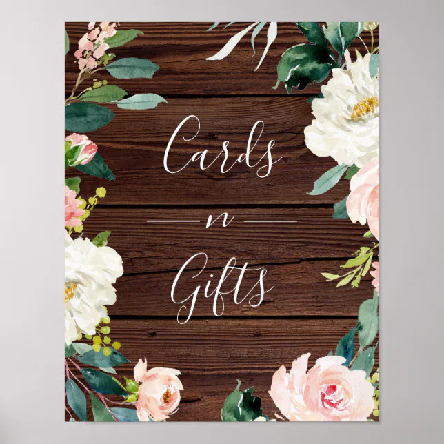 Rustic Wood Floral Wreath Wedding Cards & Gifts Poster | Zazzle