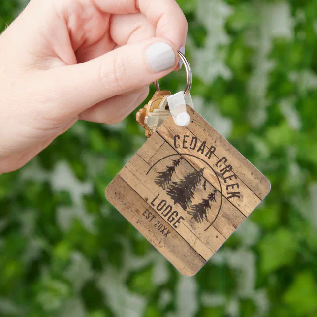 Rustic Wood Forest Trees Cabin Rental Property Keychain | Zazzle