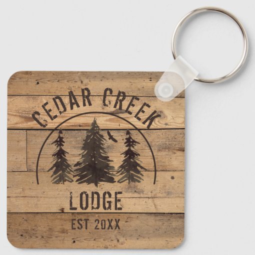 Rustic Wood Forest Trees Cabin Rental Property Keychain | Zazzle