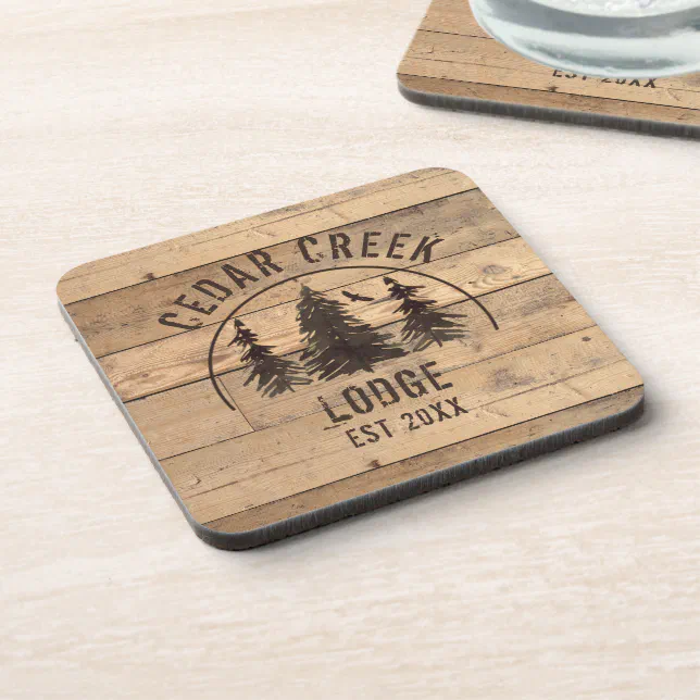 Rustic Wood Forest Trees Personalized Beverage Coaster | Zazzle
