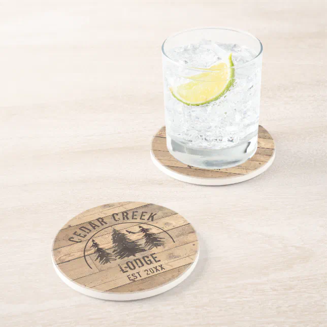 Rustic Wood Forest Trees Personalized Sandstone Coaster | Zazzle