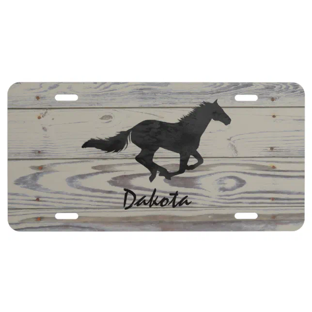 Rustic Wood Galloping Horse Watercolor Silhouette License Plate | Zazzle