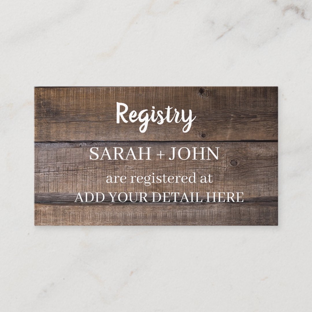 Rustic Wood Gift Registry Enclosure Card | Zazzle