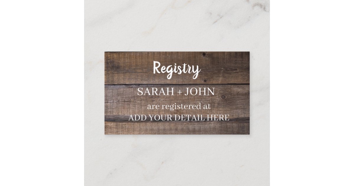 Rustic Wood Gift Registry Enclosure Card | Zazzle