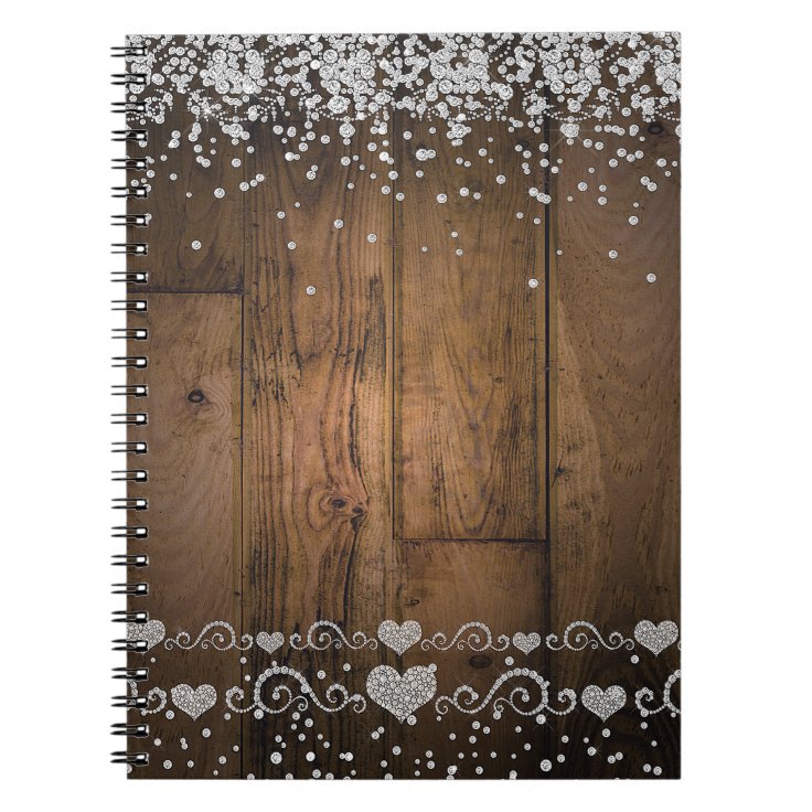 Rustic Wood Glam Diamonds Glitter Wedding Planner Notebook | Zazzle