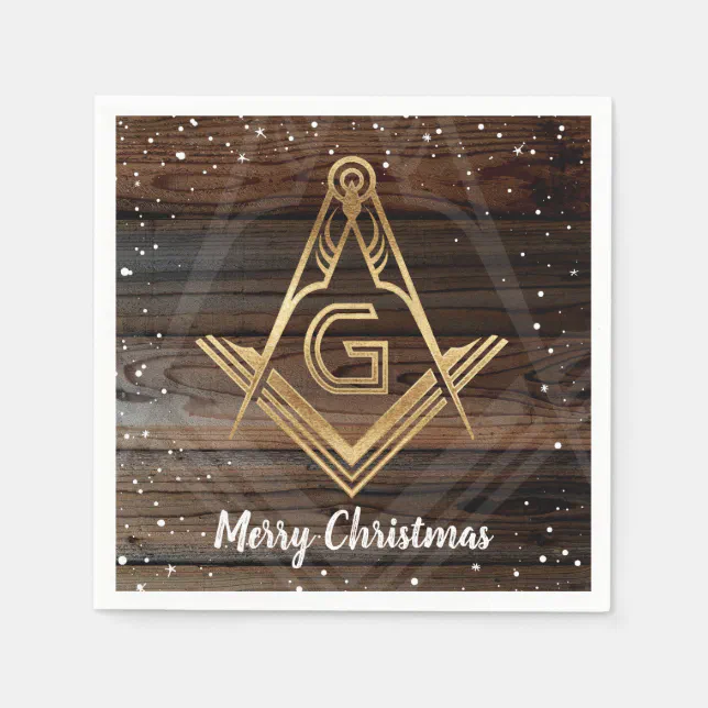 Rustic Wood Gold Merry Christmas Masonic Napkins | Zazzle