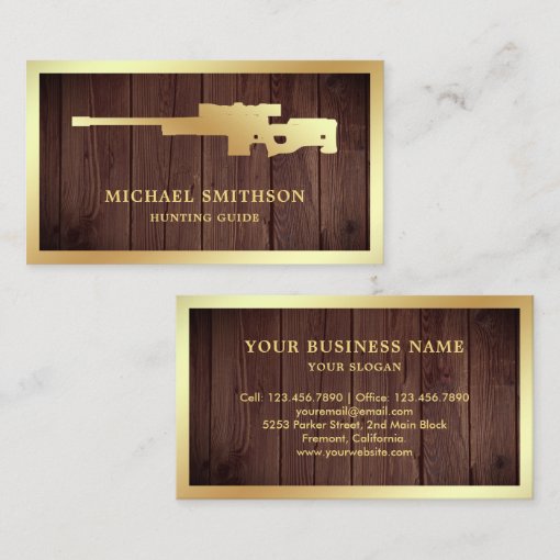 Rustic Wood Gold Sniper Rifle Gun Shop Gunsmith Business Card | Zazzle