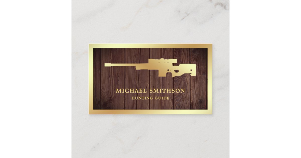 Rustic Wood Gold Sniper Rifle Gun Shop Gunsmith Business Card | Zazzle