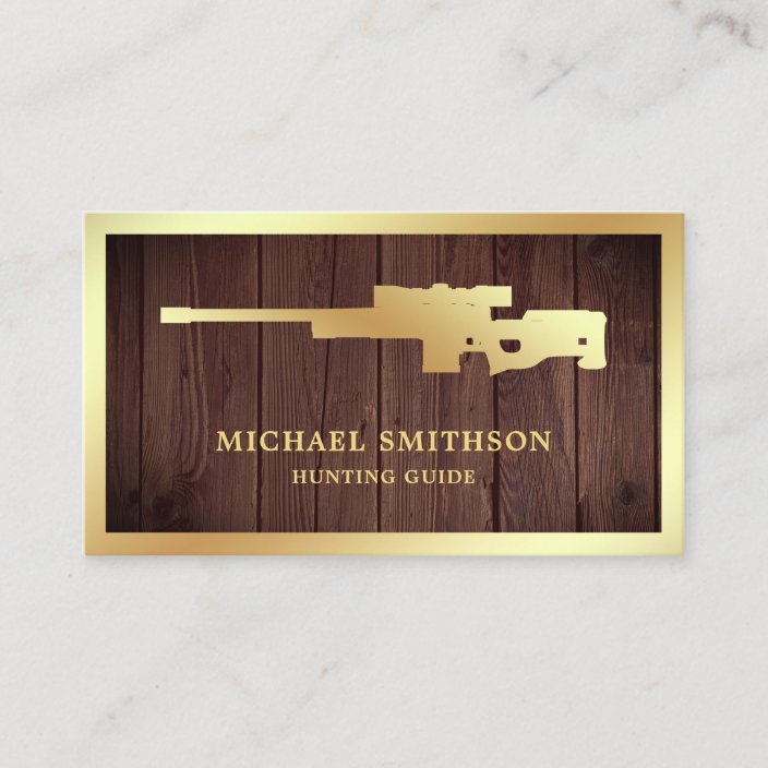 Rustic Wood Gold Sniper Rifle Gun Shop Gunsmith Business Card | Zazzle.com