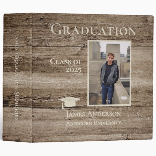 Rustic Wood Graduation Photo Scrapbook Album 3 Ring Binder | Zazzle.com