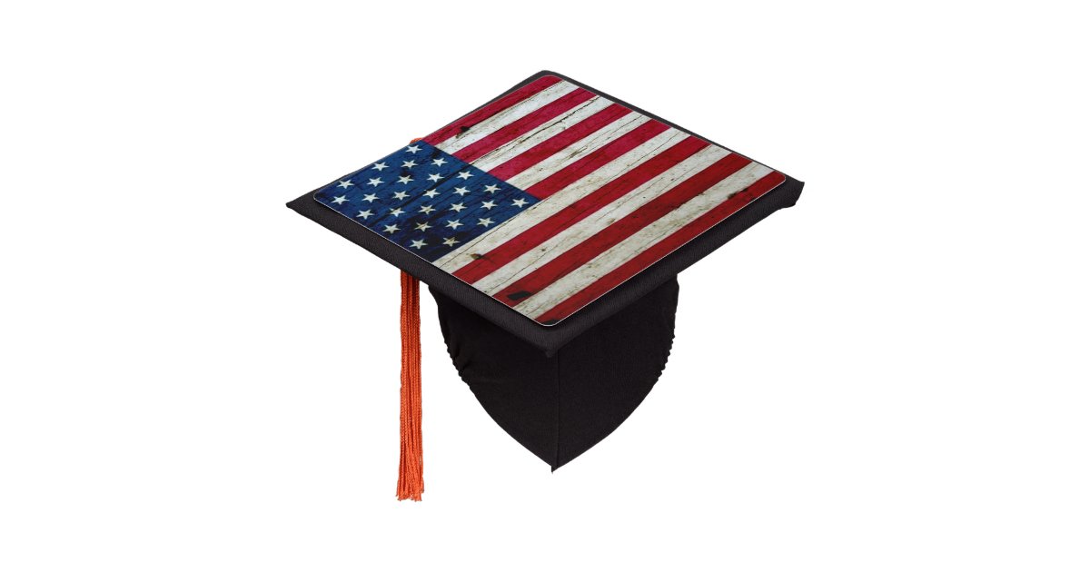 Rustic Wood Grain American Flag Graduation Cap Topper | Zazzle