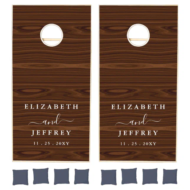 Rustic Wood Grain Personalized Wedding Cornhole Set | Zazzle