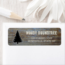 Rustic Wood Grain | Pine Tree Evergreen Silhouette Label | Zazzle