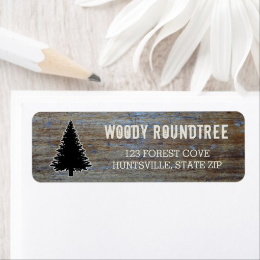 Rustic Wood Grain | Pine Tree Evergreen Silhouette Label | Zazzle