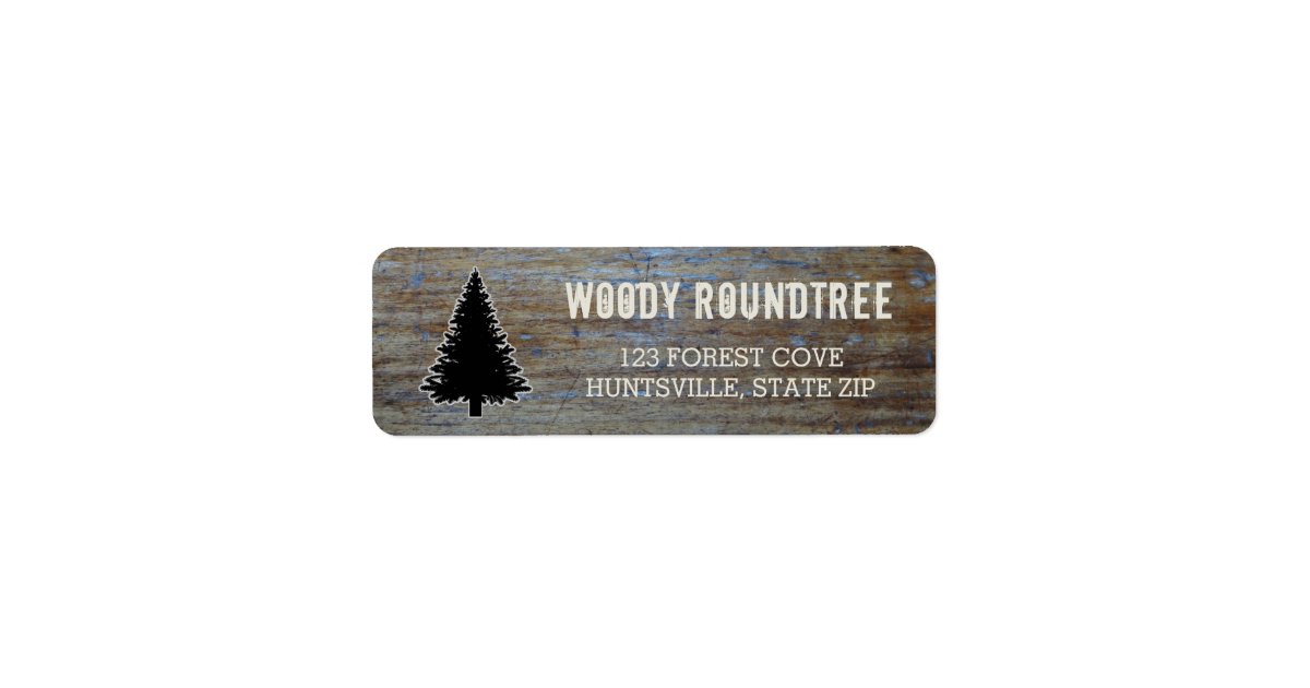 Rustic Wood Grain | Pine Tree Evergreen Silhouette Label | Zazzle