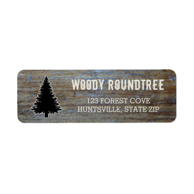 Rustic Wood Grain | Pine Tree Evergreen Silhouette Label | Zazzle