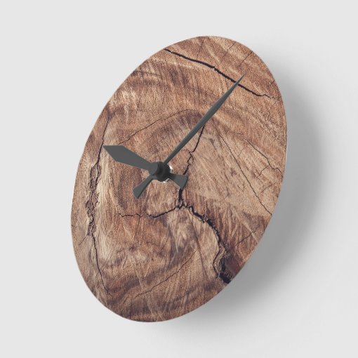Rustic Wood Grain Texture Design Round Clock | Zazzle