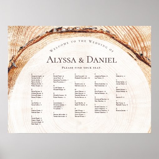 Rustic Wood Grain Tree ring Wedding Seating Chart | Zazzle
