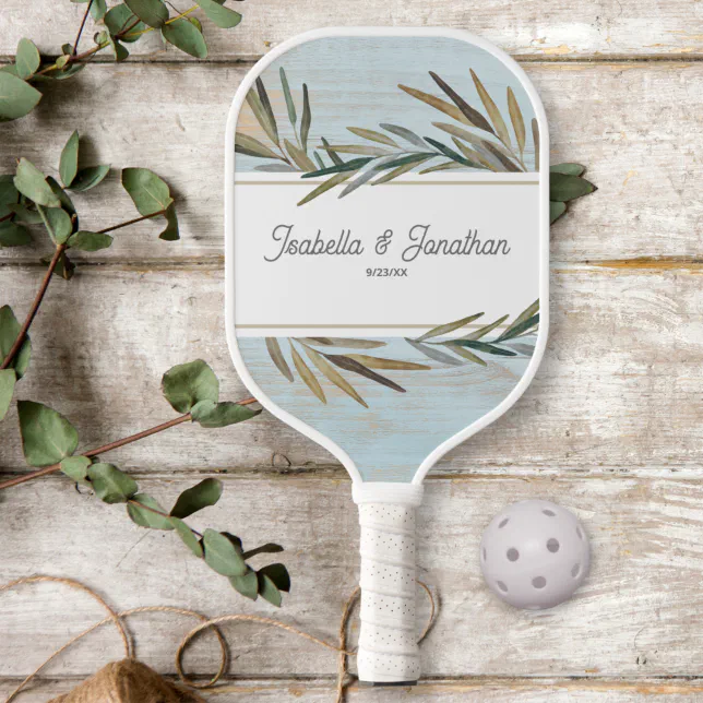 Rustic Wood Grain Wedding Couple Name Date Custom Pickleball Paddle ...