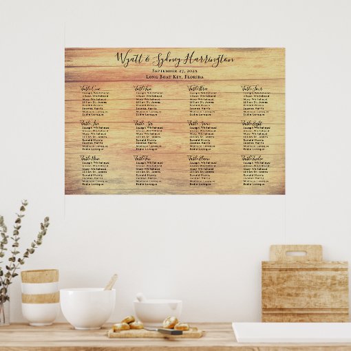 Rustic Wood Grain Wedding Reception Seating Chart | Zazzle