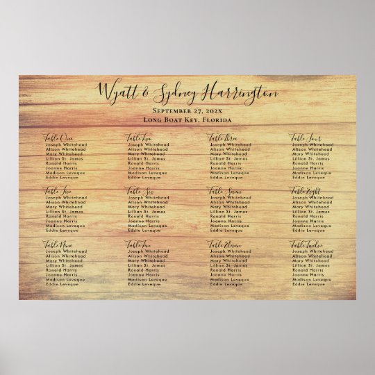 Rustic Wood Grain Wedding Reception Seating Chart | Zazzle.com