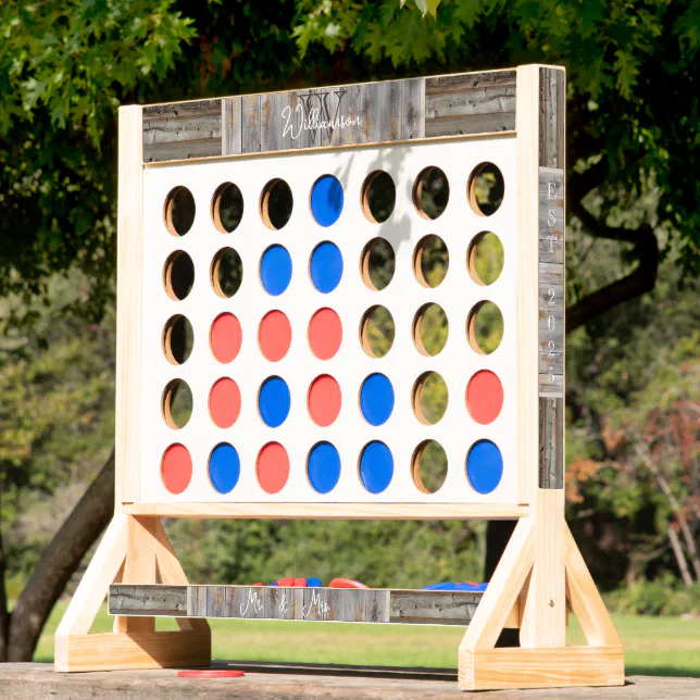 Rustic Wood Gray Monogram Fast Four | Zazzle