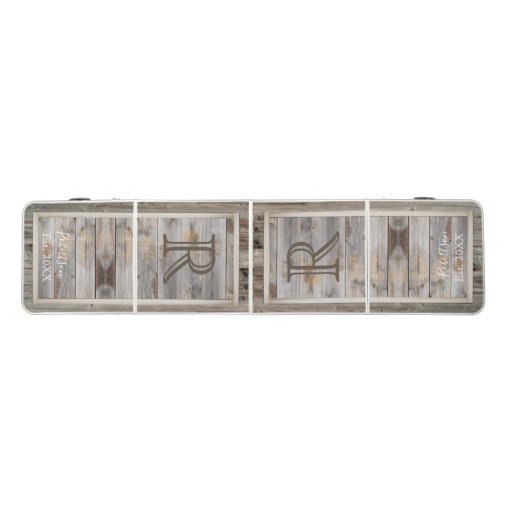 Rustic Wood Gray Monogram Square Design Beer Pong Table | Zazzle